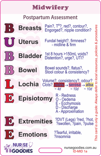 Ref Card: Midwifery 1 - Postpartum Assessment / Fundal Involution ...