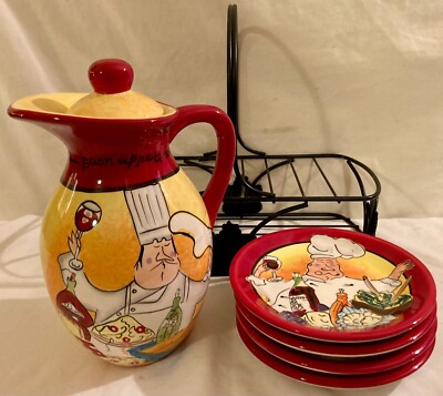 Certified International Tracy Flickering Teapot & Plates Fat Chef | eBay