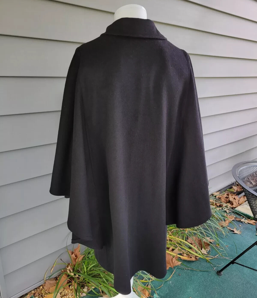 Black Wool Cape Swing Cloak Coat Loop Button Wool Black Cape | eBay