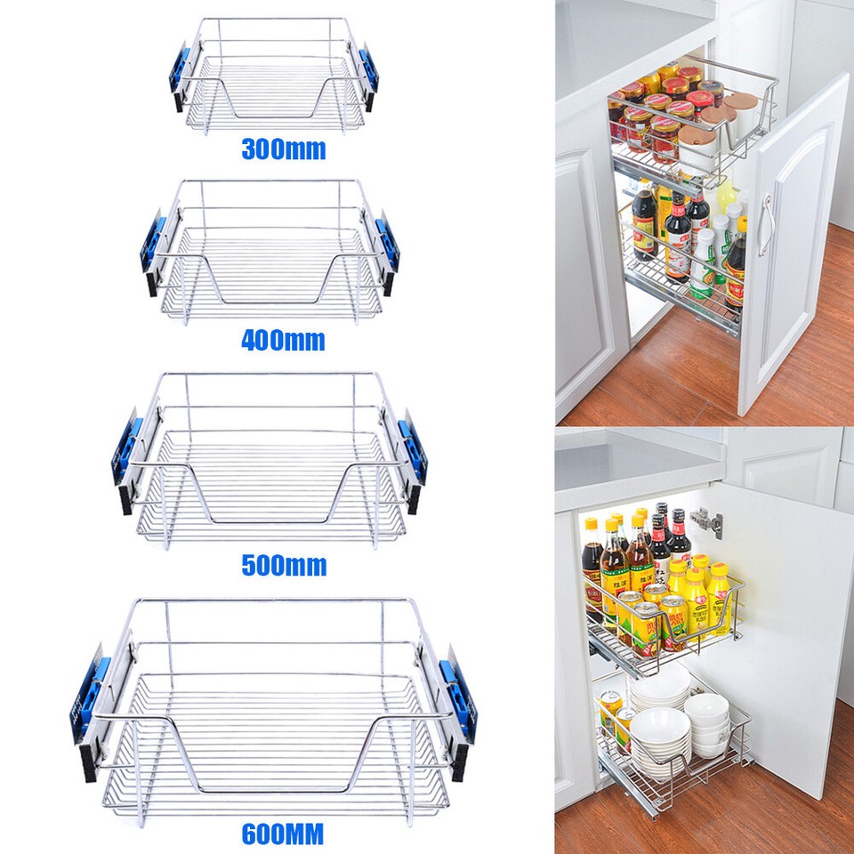PULL OUT WIRE BASKETS KITCHEN STORAGE LARDER CUPBOARDS BASE 300 400 500 ...