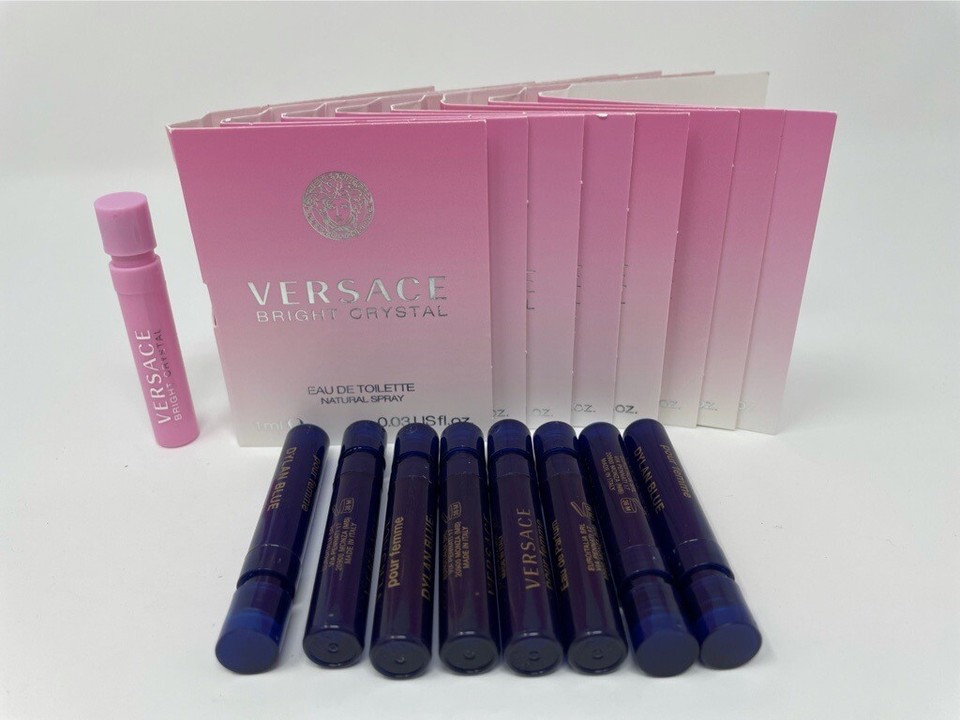 20pc -4 Versace Bright Crystal Vials EDT .03oz with card 16 Dylan Blue ...