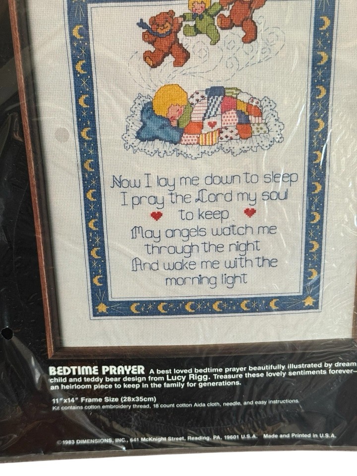 Vintage NOS Dimensions Bedtime Prayer Cross Stitch Kit 3556 Now I Lay ...