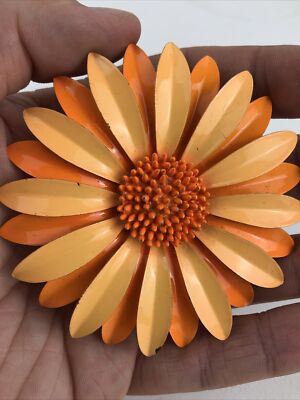 Vintage Large Orange Enamel Floral Flower Brooch Pin | eBay