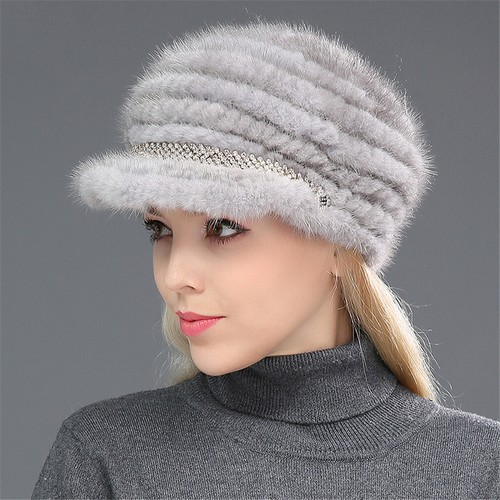 100% Real Mink Fur Hat Girl Winter Warm Knitted Peaked Cap Easy Match ...