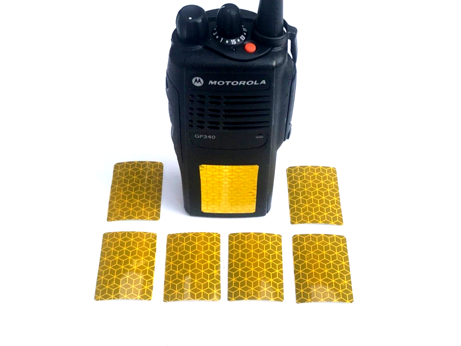 HIGH VIS REFLECTIVE AMBER STICKERS FOR THE MOTOROLA RADIOS GP340 DP3400 ...