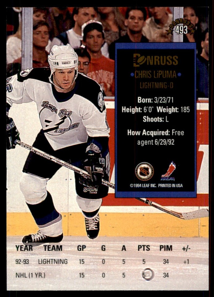 1993-94 Donruss Chris LiPuma RC Tampa Bay Lightning #493 | eBay