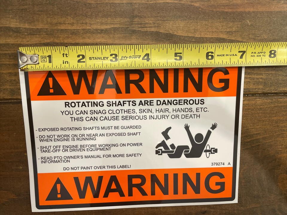 WARNING rotating shafts are dangerous decal. New. 5 x 7 inches. 3M ...