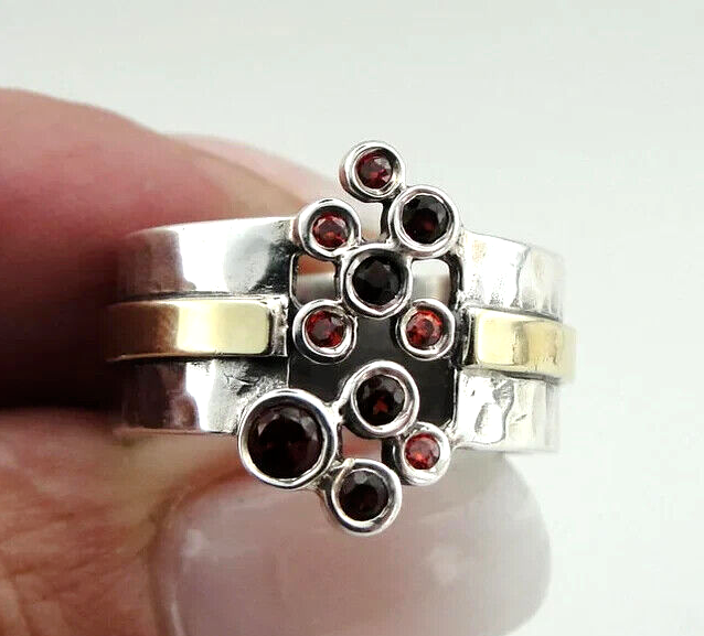 Red Zircon Ring 9k Yellow Gold Sterling Silver sz 6.5 Art Hadar ...