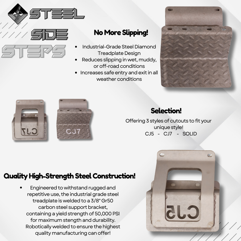 CJ5 Side Steps Compatible with Jeep © CJ Vehicles (Pair) - CJ7 Cutout ...