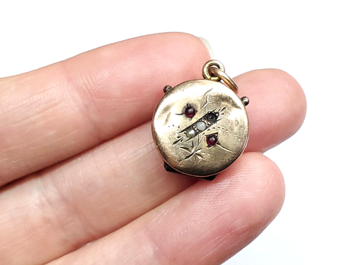 Antique Gold Filled Paste Stone Seed Pearl Round Glass Panel Locket ...