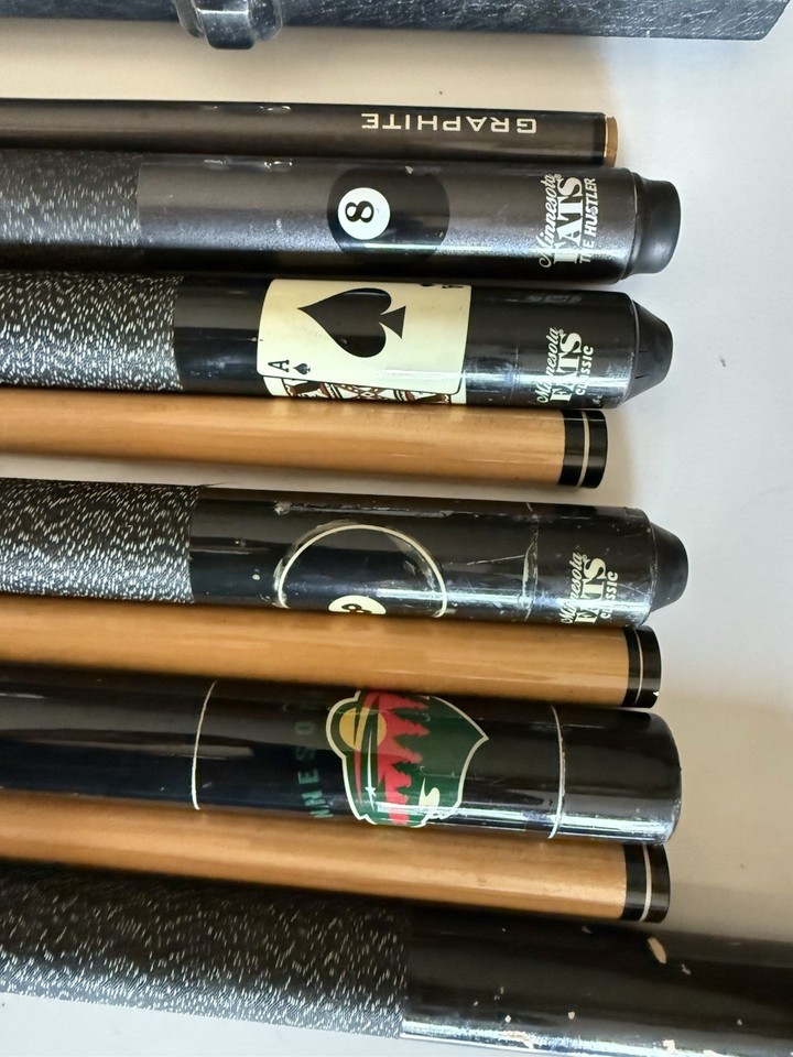 Lot Of 6 Pool Cues: Rare “Joe Camel” promotional pool cue, 3 Minnesota ...