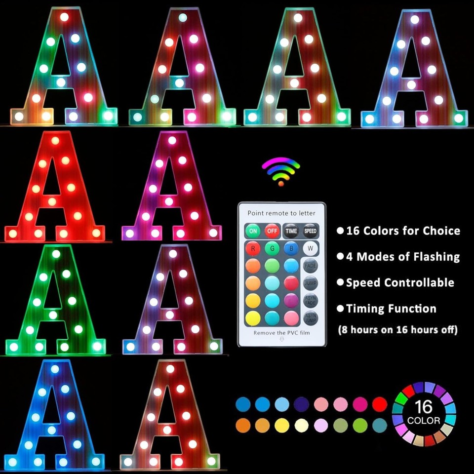 Rainbow Light Up Letters, Colorful LED Letter Lights 16 Color Changing ...