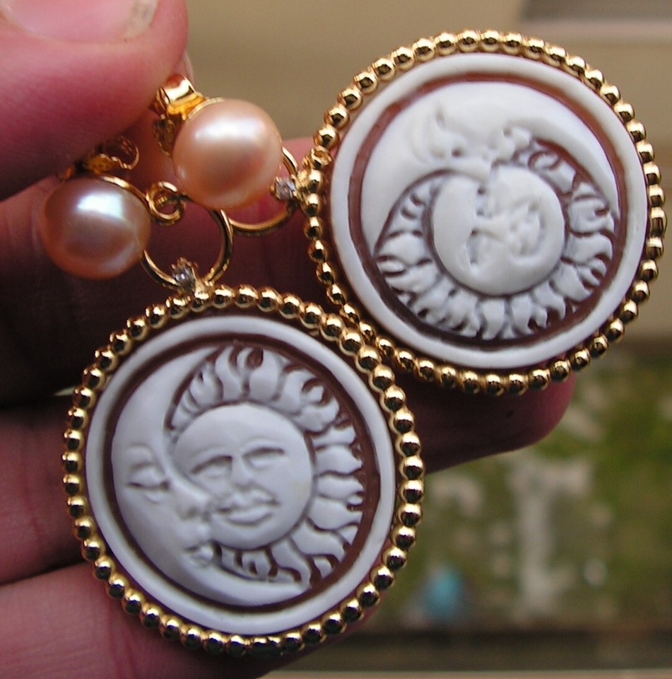 Vintage Sterling Sun & Moon Dangle Earrings Shell Cameo Made in Italy ...