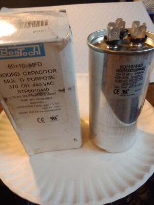 BesTech BTR6010440 60+10 MFD Round Capacitor Multi Purpose 370/440 VAC ...