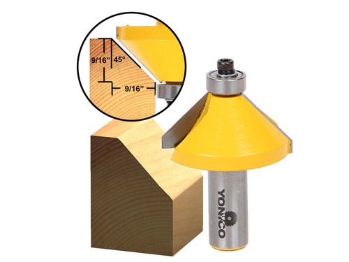 45 Degree Chamfer Edge Forming Router Bit - 1/2" Shank - Yonico 13107 ...