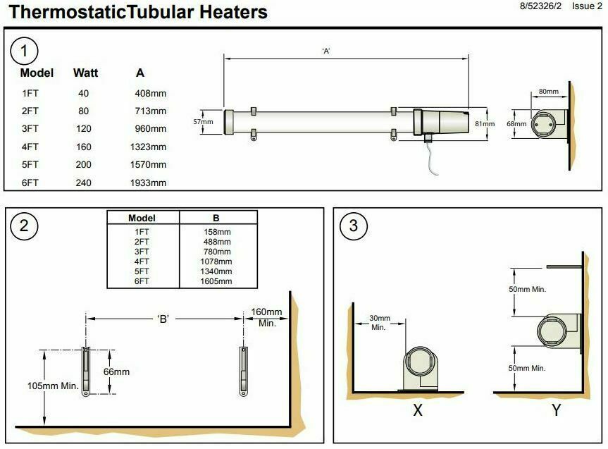 Dimplex Tubular Heater 1ft or 2ft Tube with Thermostat Stat & Brackets ...