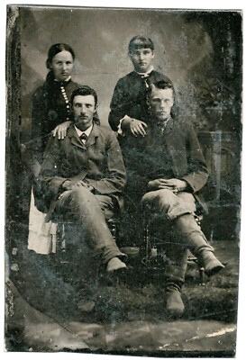 Tintype Two Young Couples 1800s - On the darker side, see enhanced scan ...