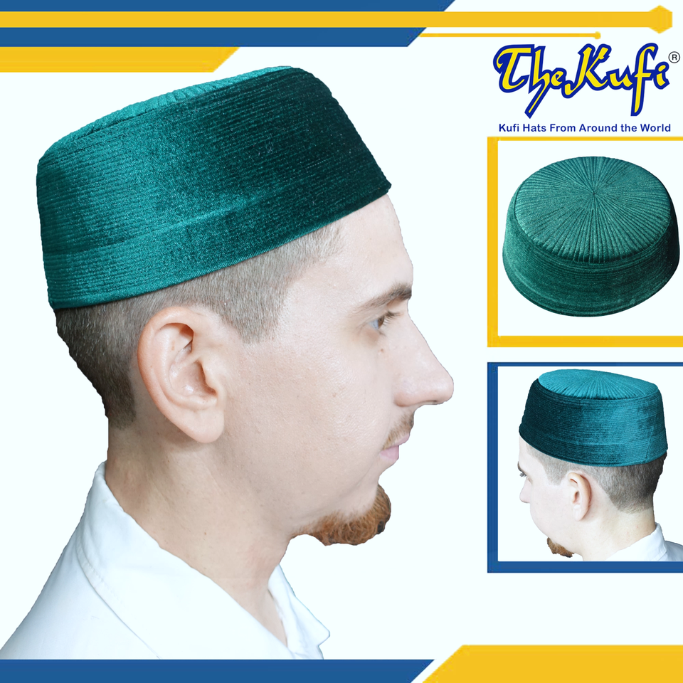 Muslim Kufi Hat Dark Green Rigid Velvet Cap - Turkish and Chechen-style ...