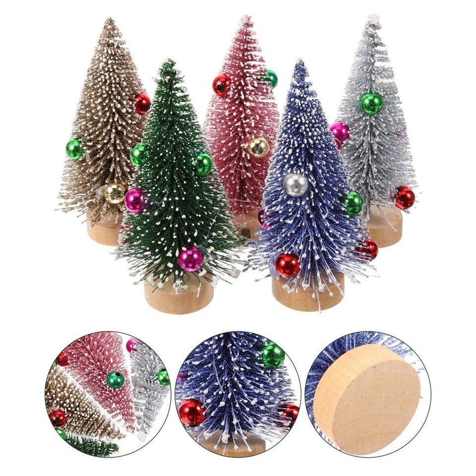 12pcs Mini Christmas Tree Wooden Base Xmas Tree Tabletop Christmas ...
