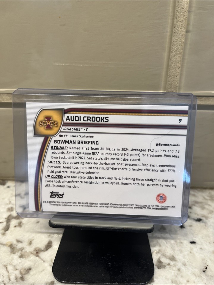 2024-25 Bowman Chrome U Sapphire Audi Crooks #9 Cyclones | eBay