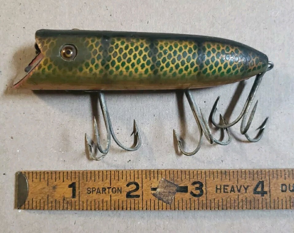Vintage Heddon Basser Wooden Crank Bait Fishing Lure Glass Eyes | eBay