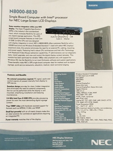 NEC N8000-8830 OPS Intel i5 Core 2.4 GHz 4GB 320Gb HD LCD Display PC | eBay