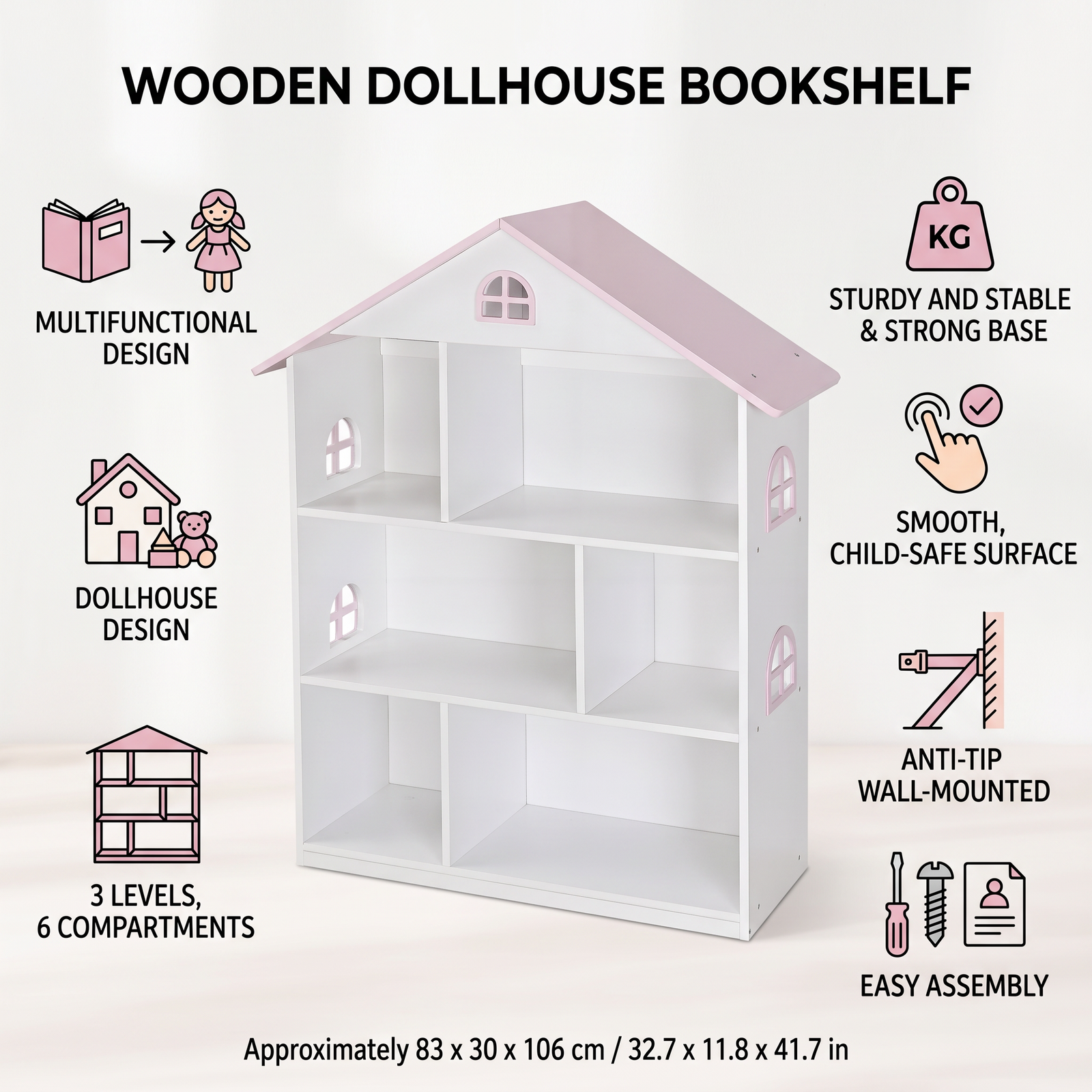 Kids House Shaped Bookshelf Storage Cabinet Toy Dollhouse Creative ...