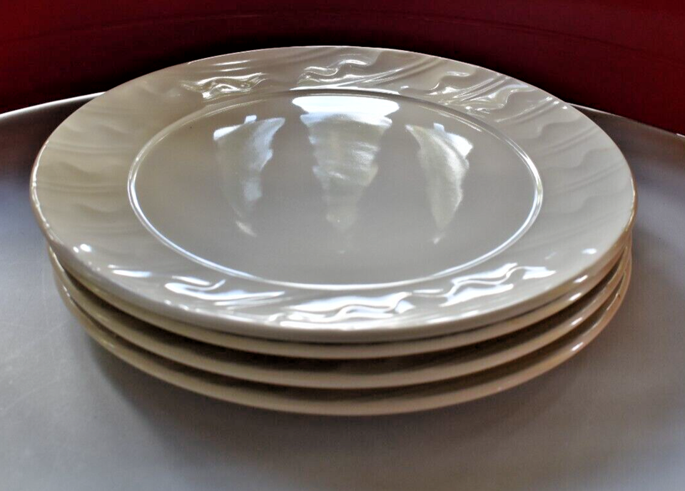 4 ~ DANSK CAIRO CREAM Dinner Plates Embossed Squiggly Lines 11" Disc ...
