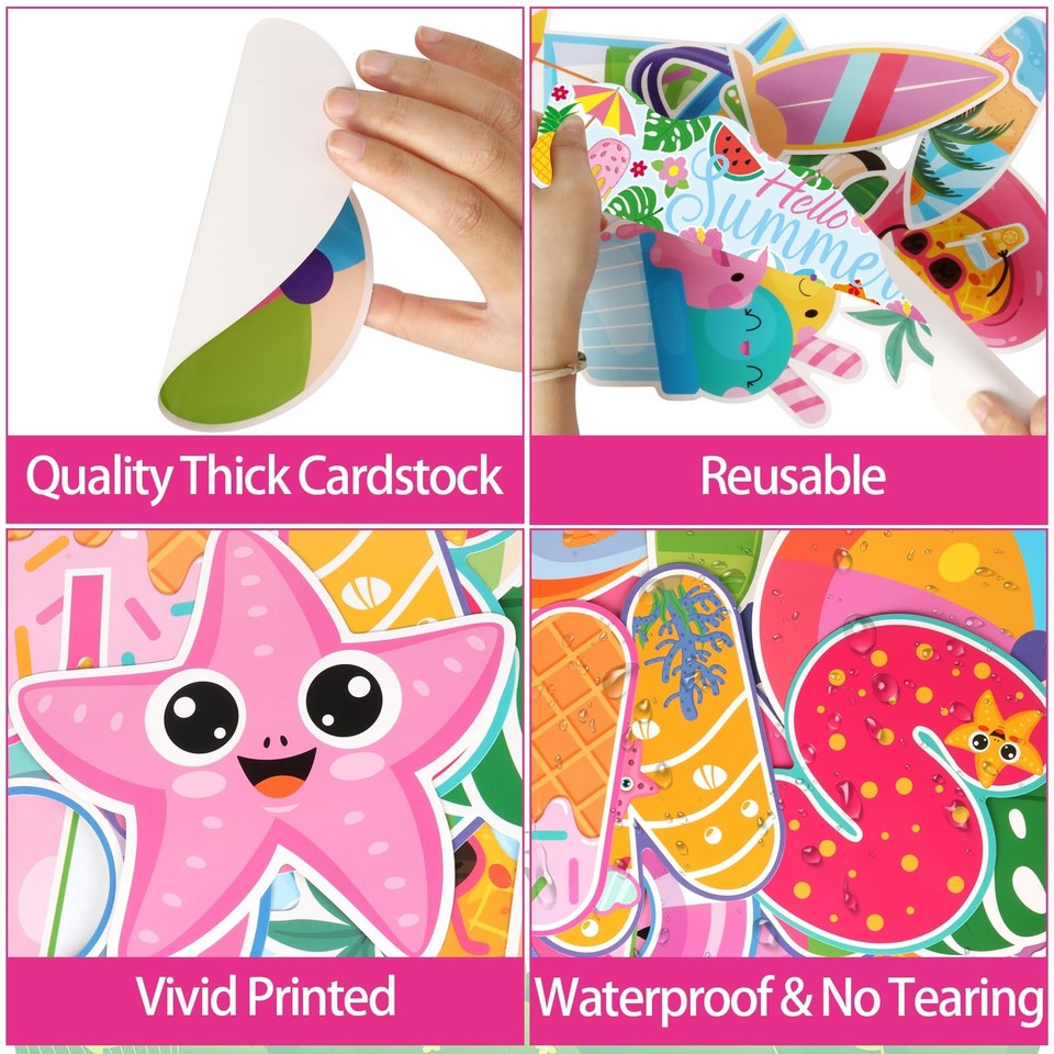 58Pcs Summer Bulletin Board Decorations Set Hello Summer Cutouts ...