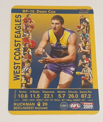 2009 Teamcoach Best & Fairest Dean Cox Insert - West Coast Eagles | eBay