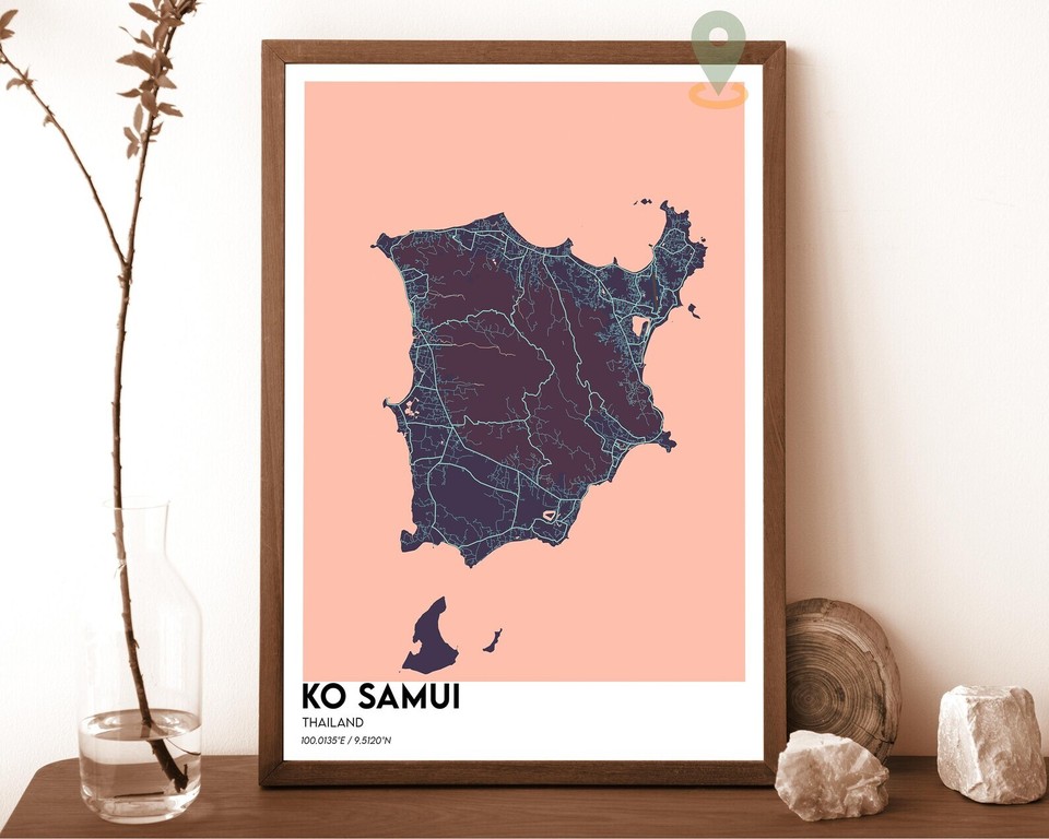 Ko Samui Map Ko Samui Map Print Ko Samui Wall Art Ko Samui Island Ko ...