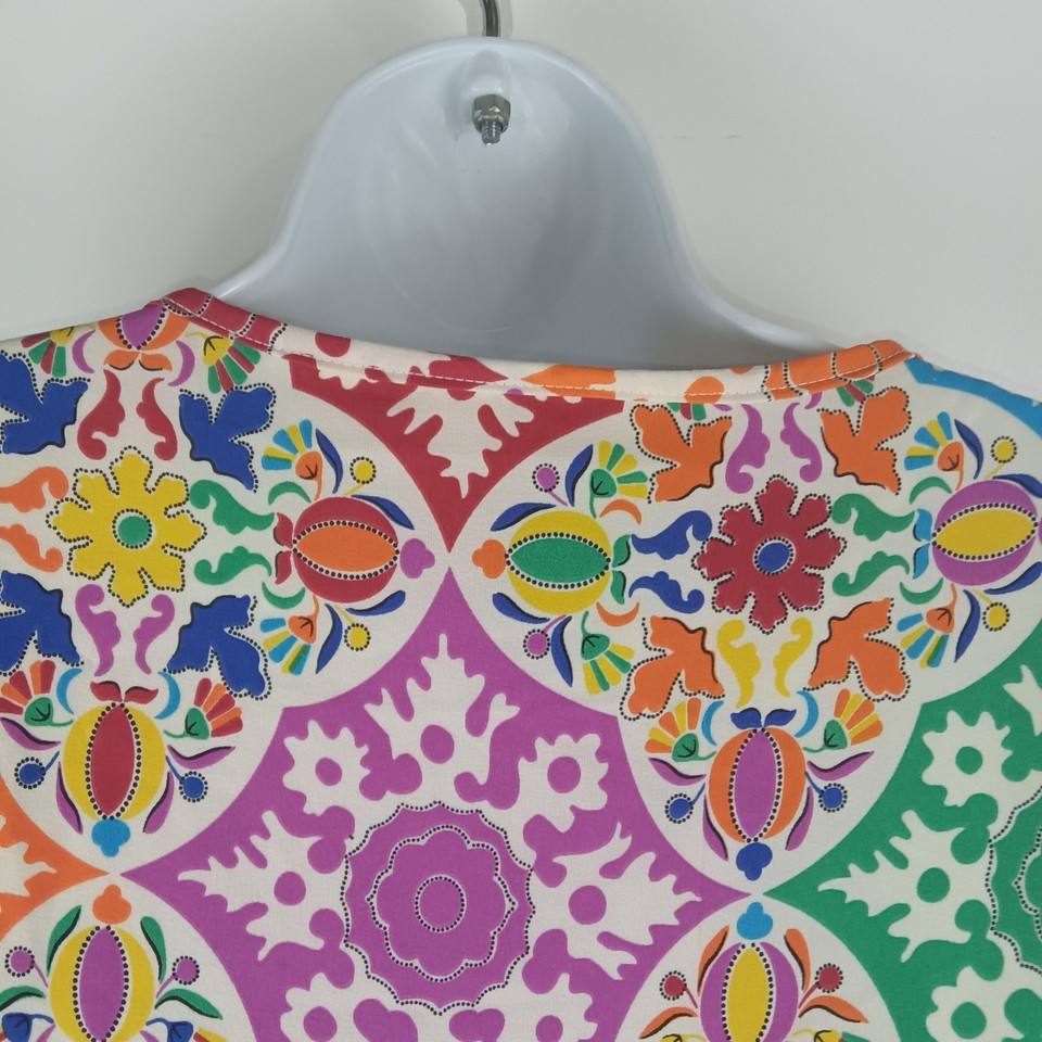 Judith March Dress Womens Small Multicolor Bell Sleeve Blue Lace Trim ...