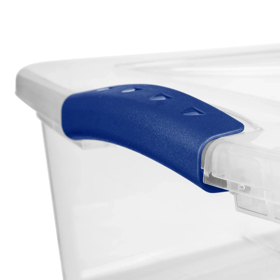 Sterilite 32 Qt Clear Latch Storage Box Plastic Bin with Blue Latch Lid ...