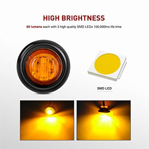10 PCS 3/4 Inch Round Mini LED Clearance Light LED Front Rear Red+Amber ...