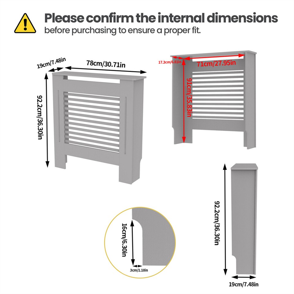 Extra Tall Radiator Cover 92cm Height MDF Cabinet Grill Shelf Furniture ...