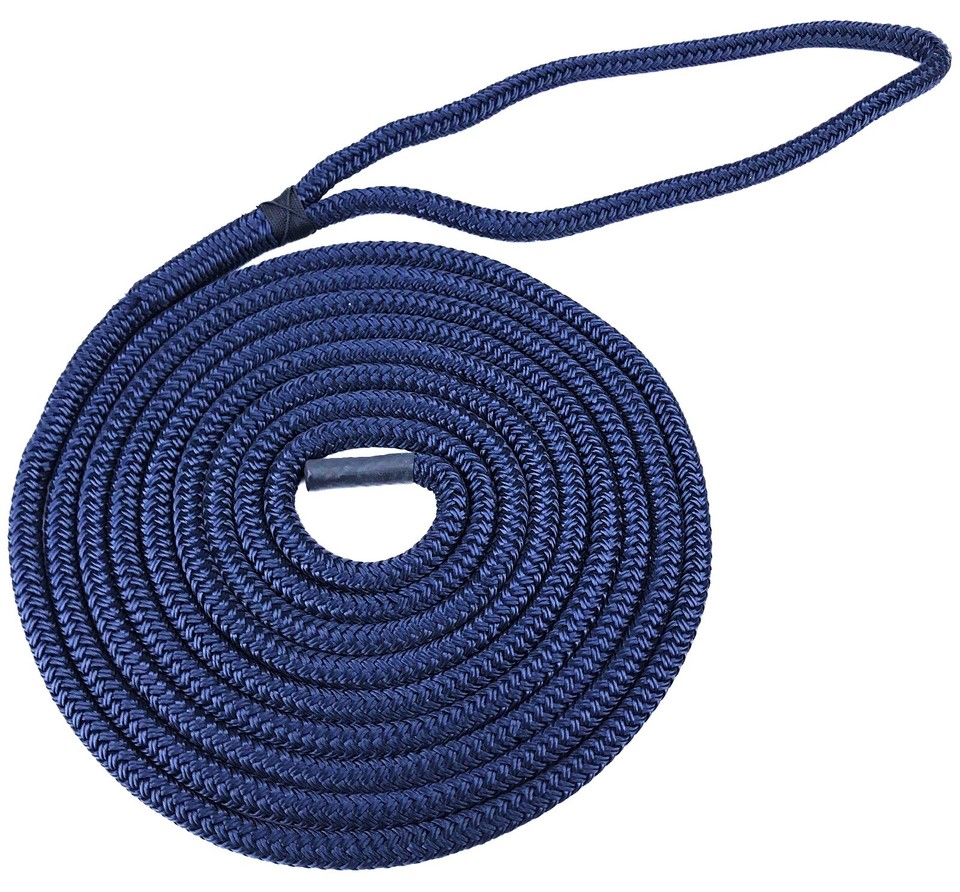 12mm Pre-Spliced Polyester Braided Dockline Mooring Rope Navy Blue 2 x ...