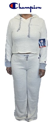 Champion Women's 2 Pcs Crop Top Pajamas Set Plush Ivory Marshmallow ...