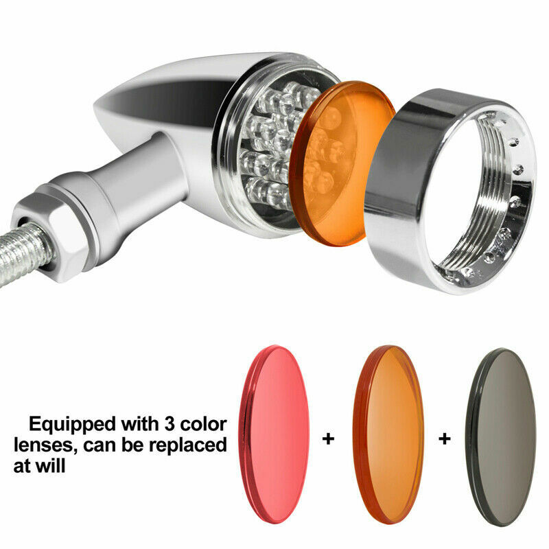 Motorcycle Bullet Red Brake LED Running Turn Signal Tail Light Bobber ...