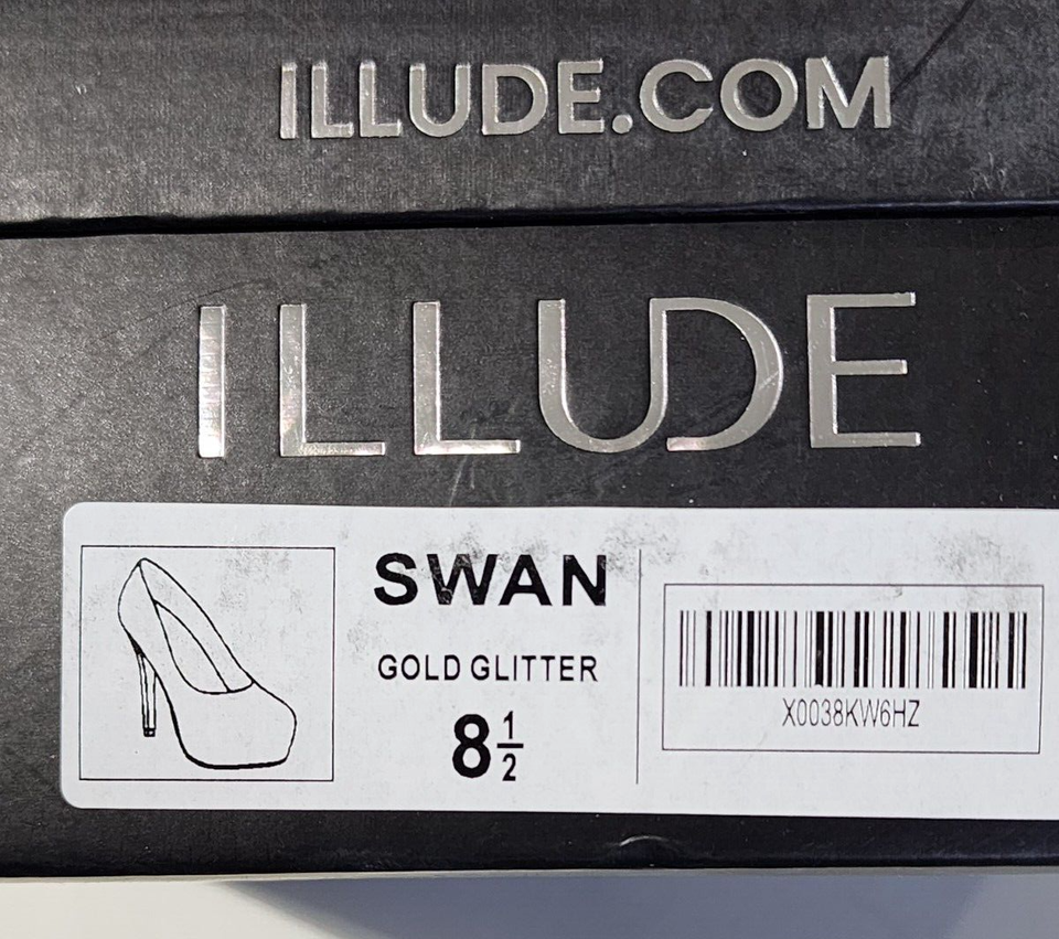 Illude Swan Gold Glitter Heels Platform Closed Toe Formal Dress Pump ...