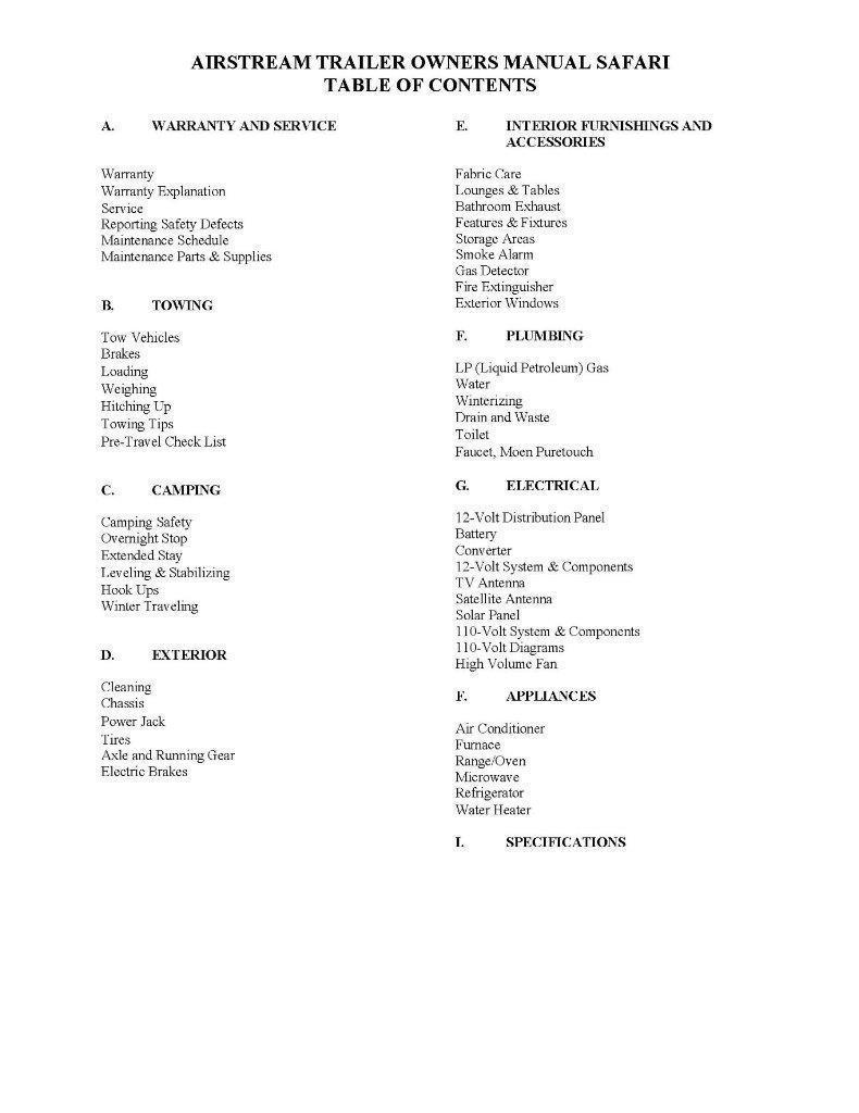 Airstream 2002 Safari Bambi Trailer Owners Manual User Guide Copy ...