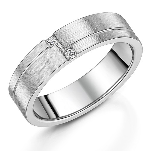 Designer Titanium Engagement Wedding Ring Matt Court Shaped Diamond Set ...