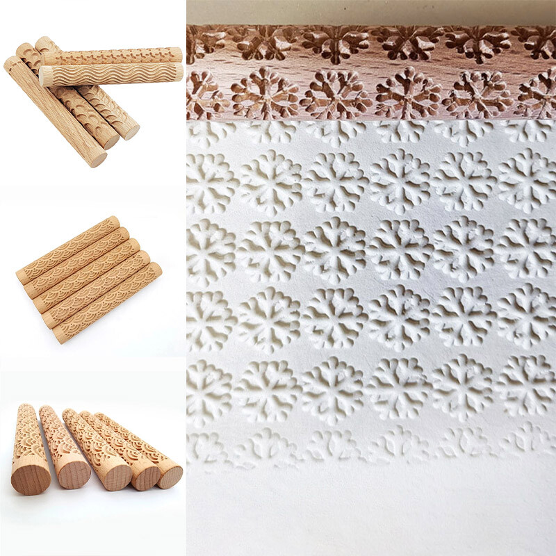 Pottery Clay Wood Texture Rolling Pin Embossed Rod Mud Ceramic ...