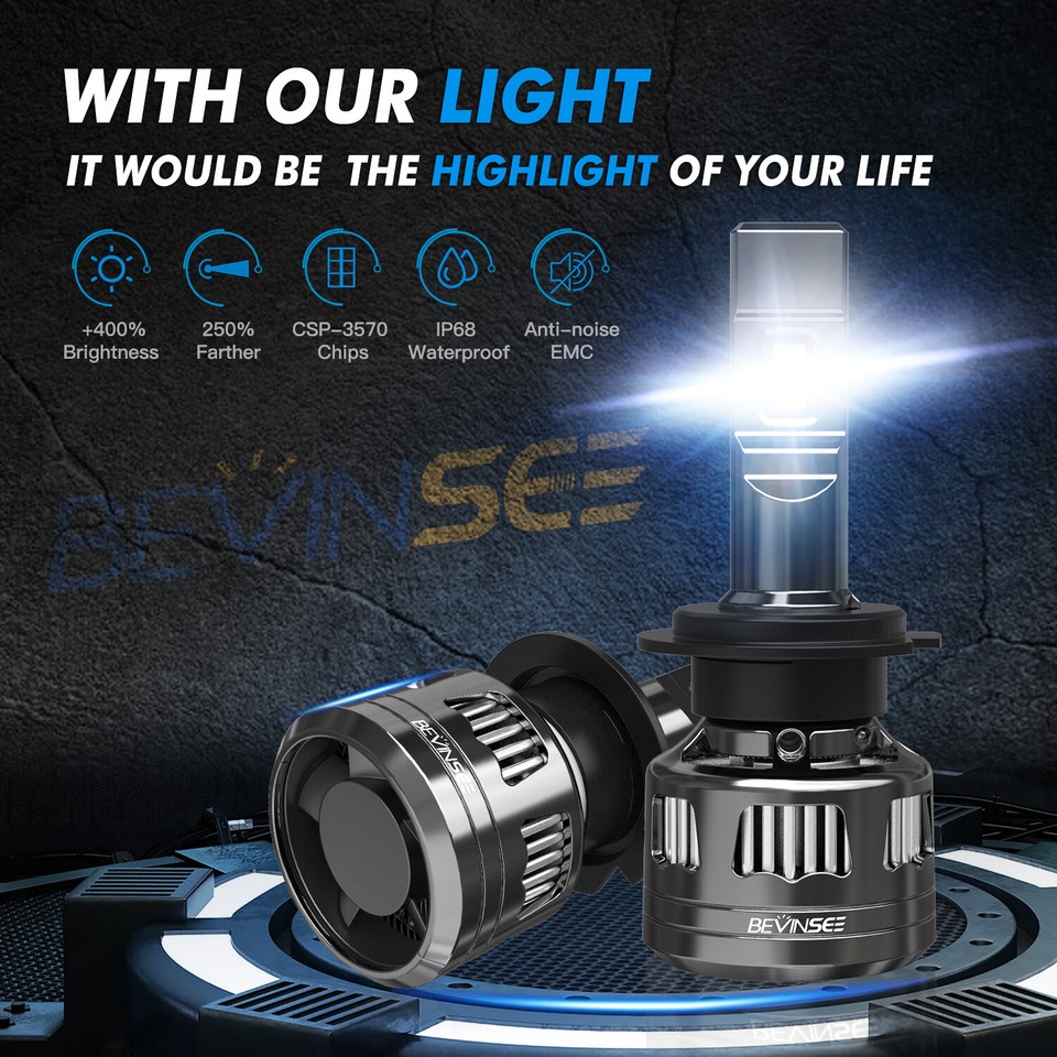 Bevinsee H7 LED Headlight Bulbs 22000LM 120W Canbus Fit Ford Focus ...