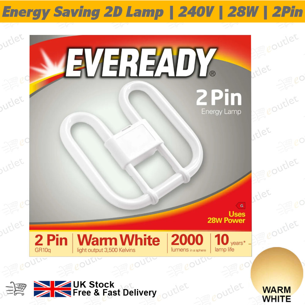 EVEREADY 2D 2/4 Pin 16W 28W 38W 55W Compact Fluorescent Energy Saving ...