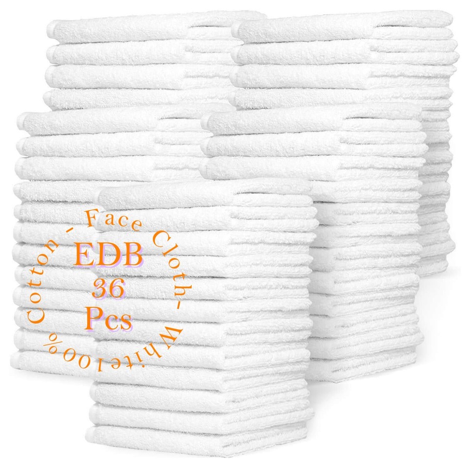 100X White Face Cloths Towels Flannels 100% Cotton Bulk Hotel Quality ...