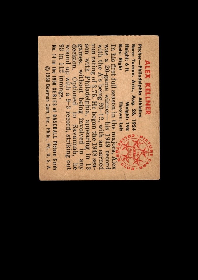 1950 Bowman Set-Break # 14 Alex Kellner EX-EXMINT *GMCARDS* | eBay