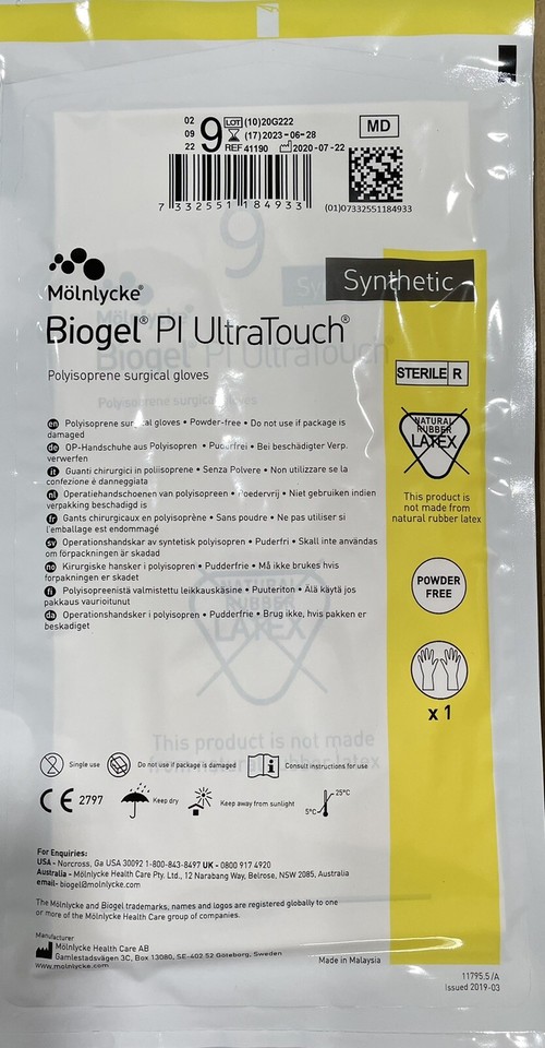 Biogel PI Ultratouch Size 9 Sterile Surgical Gloves - Expired 6/28/2023 ...