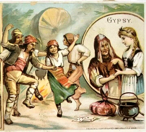 1800s Horses Gypsy Fun Dancing Art by Arbuckle Bros. Handcrafted Back ...