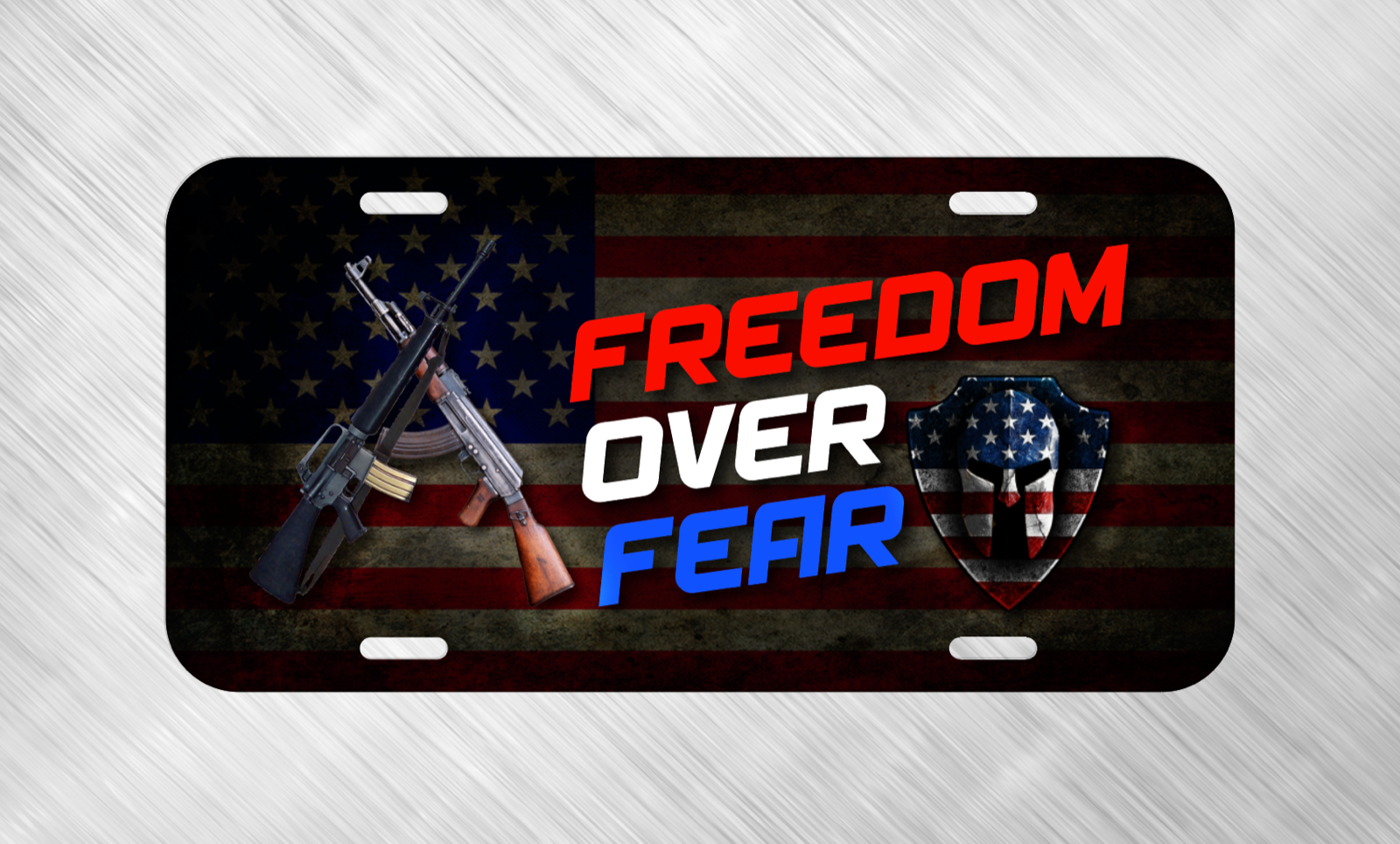 FREEDOM OVER FEAR USA Spartan NRA ak47 ar License Plate Auto Car Tag ...