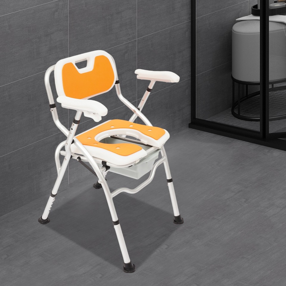 330lb Bedside Commode Toilet Chair w/ Bed Pan 3* EVA Seat Pads Height ...